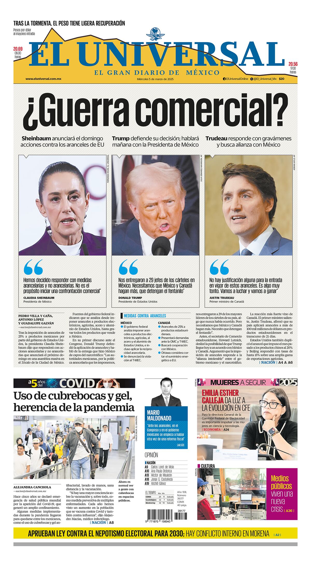 Portada impresa del 5 de marzo de 2025 | El Universal