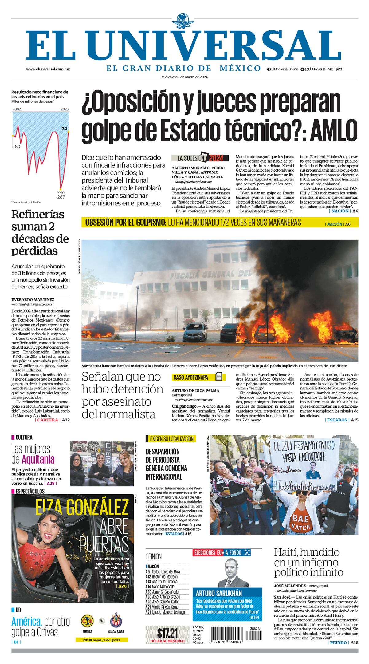 Portada impresa del 13 de marzo del 2024 | El Universal