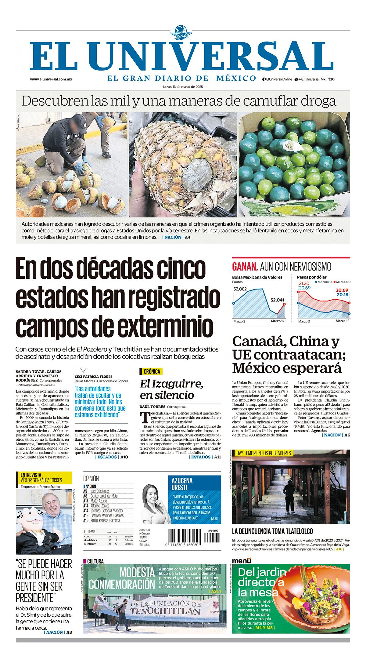 Portada impresa del 13 de marzo de 2025 | El Universal