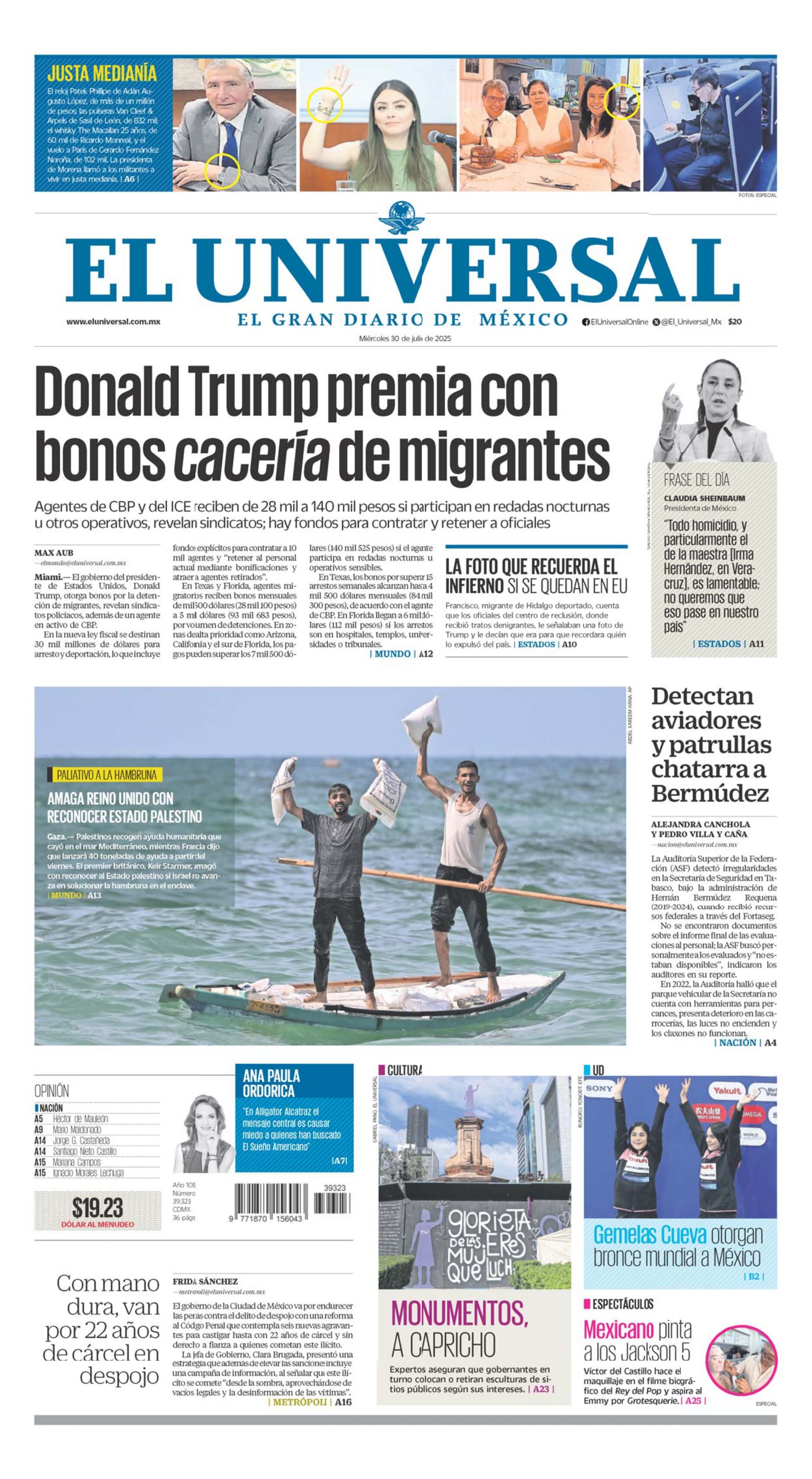 Portada impresa del 30 de julio de 2025 | El Universal