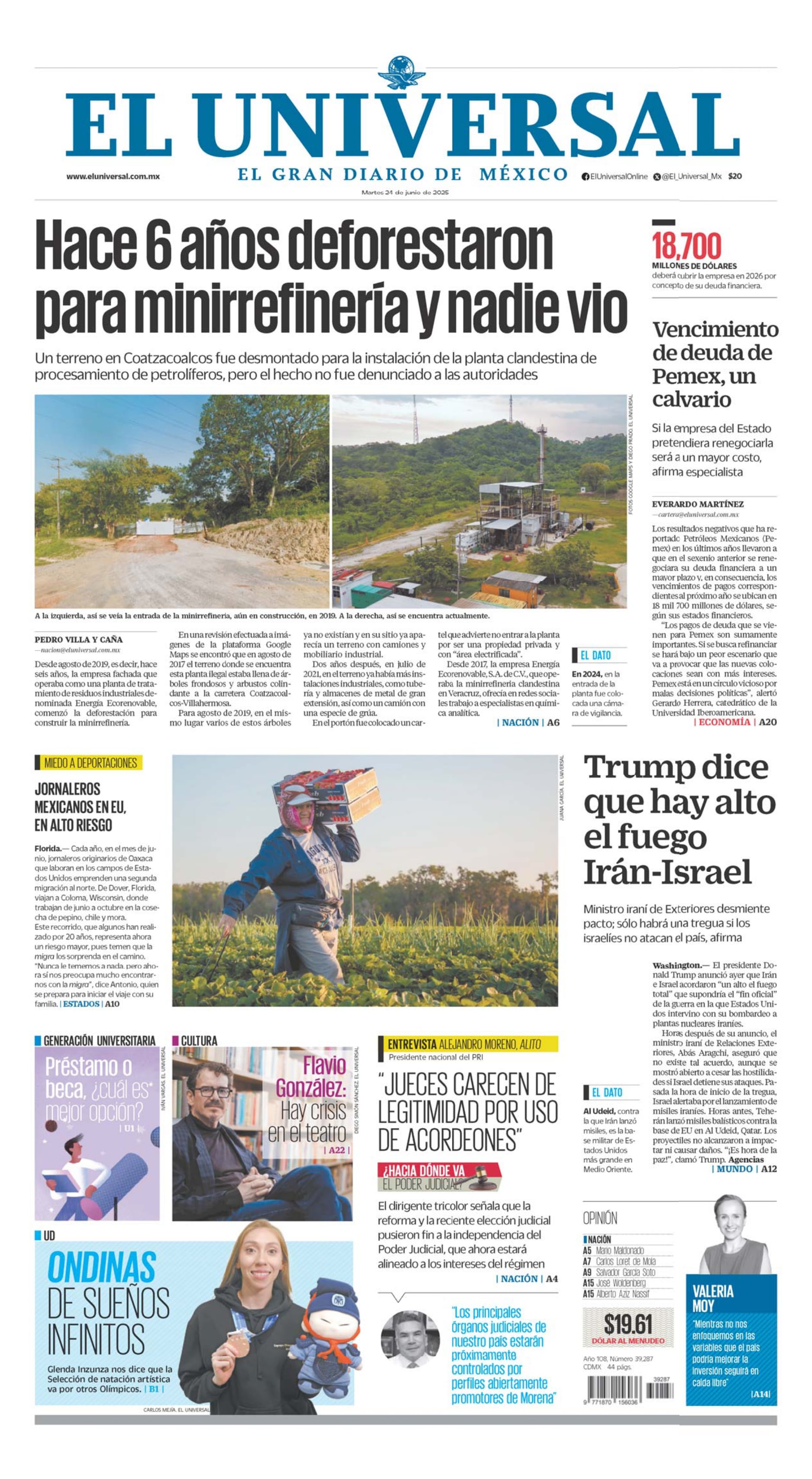 Portada impresa del 24 de junio del 2025 | El Universal