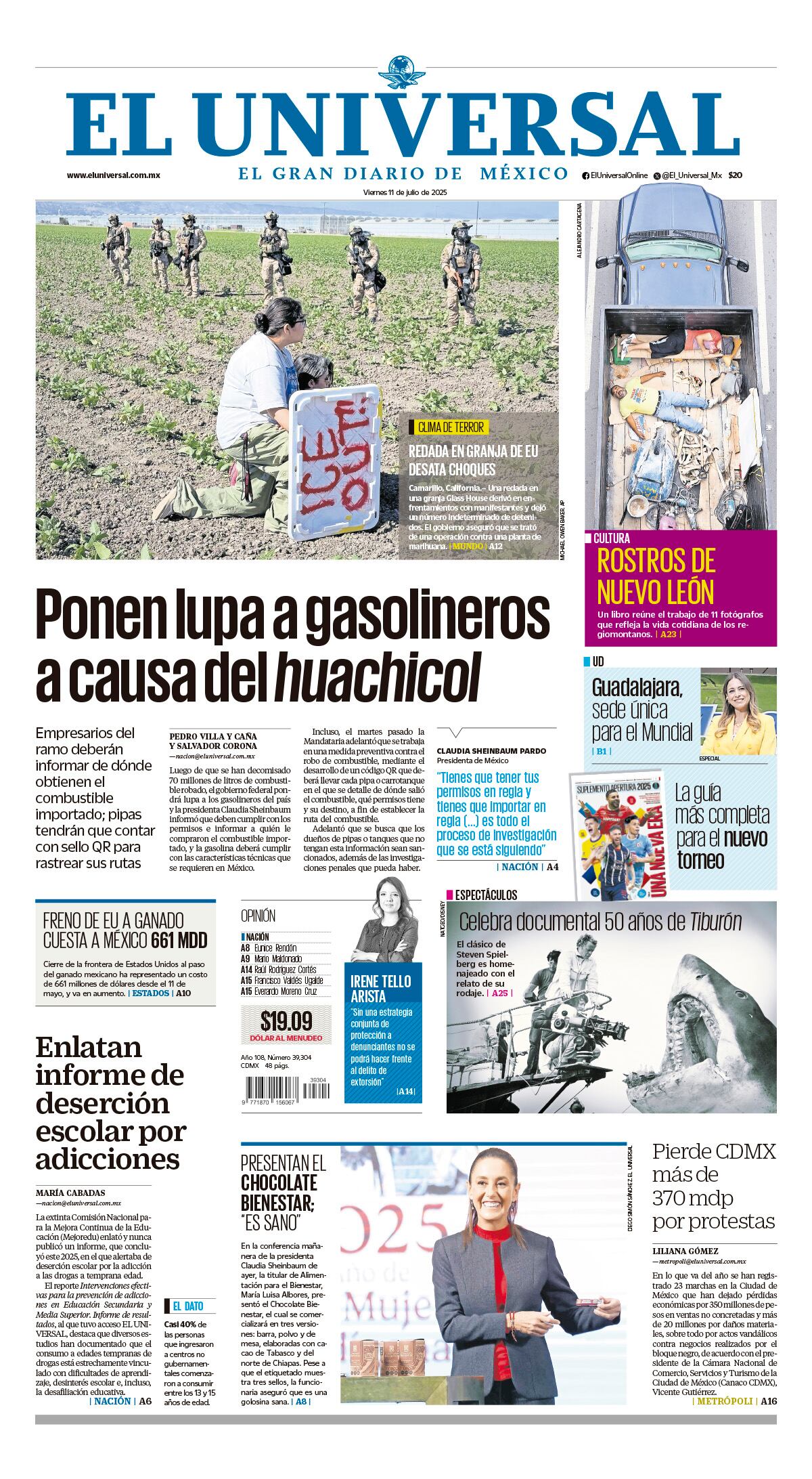 Portada impresa del 11 de julio de 2025 | El Universal