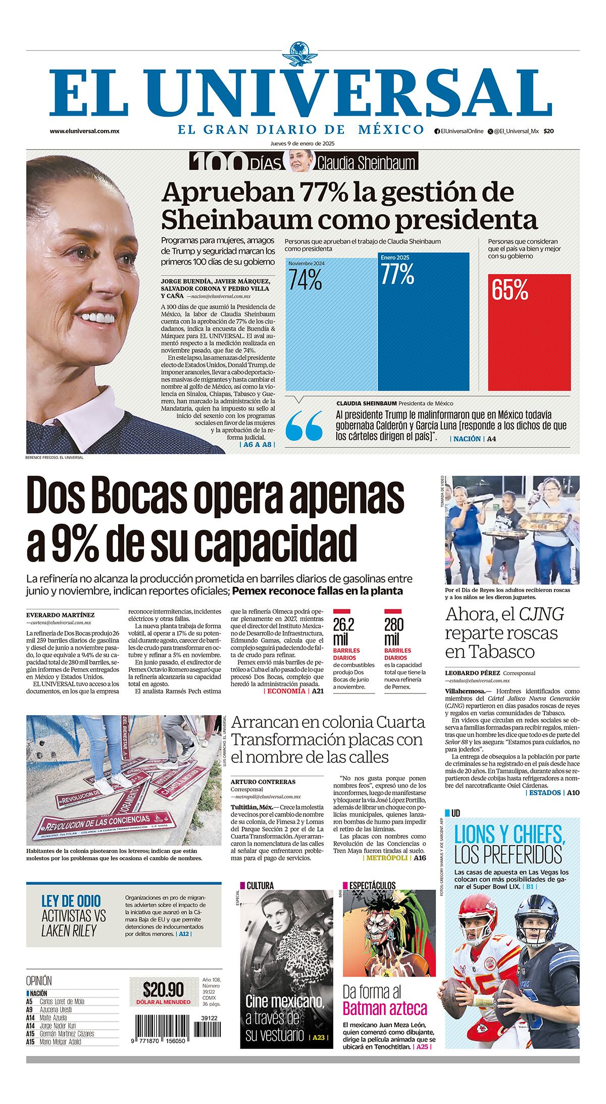 Portada impresa del 09 de enero de 2024 | El Universal
