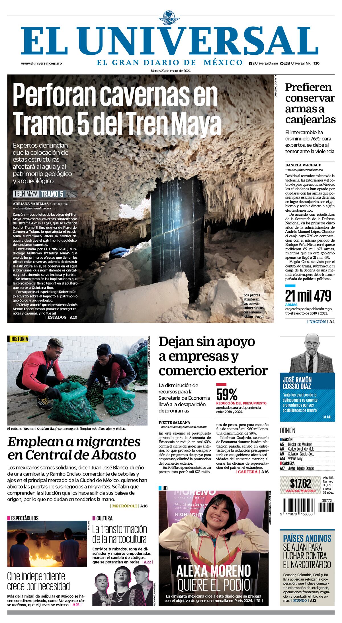 Portada impresa del 23 de enero del 2024 | El Universal