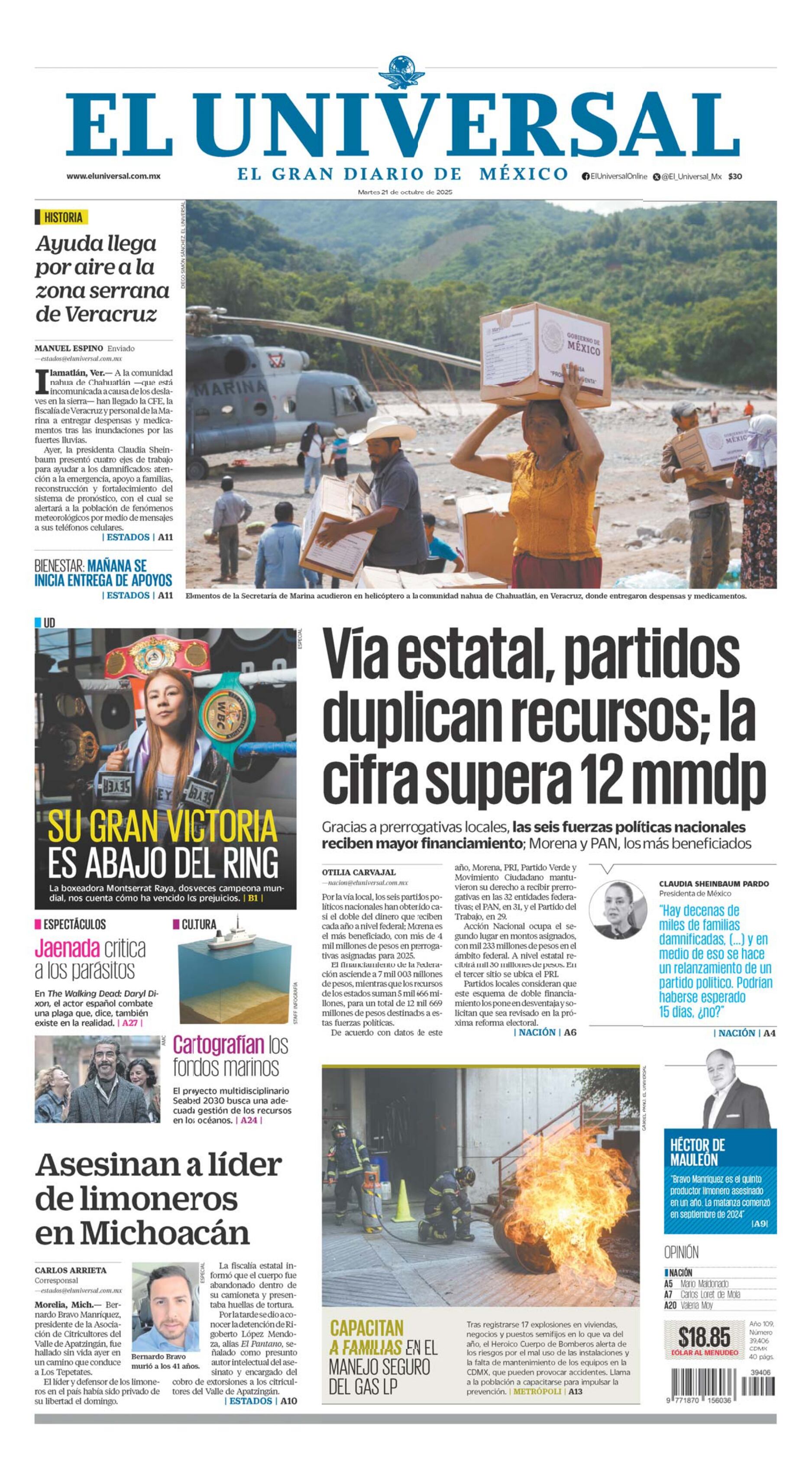 Portada impresa del 21 de octubre de 2025 | El Universal