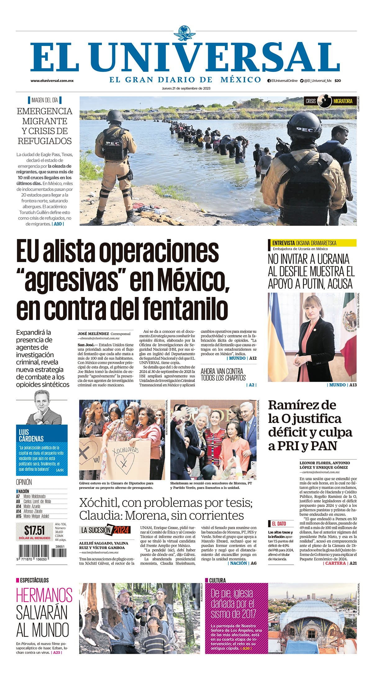 Portada impresa del 21 de septiembre de 2023 | El Universal