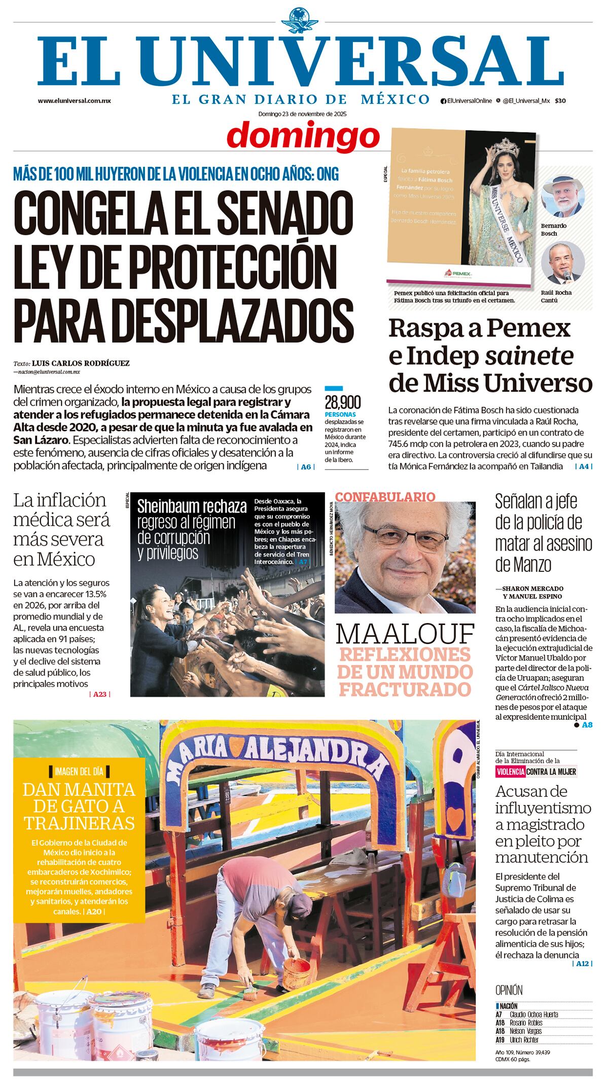 Portada impresa del 23 de noviembre de 2025 | El Universal