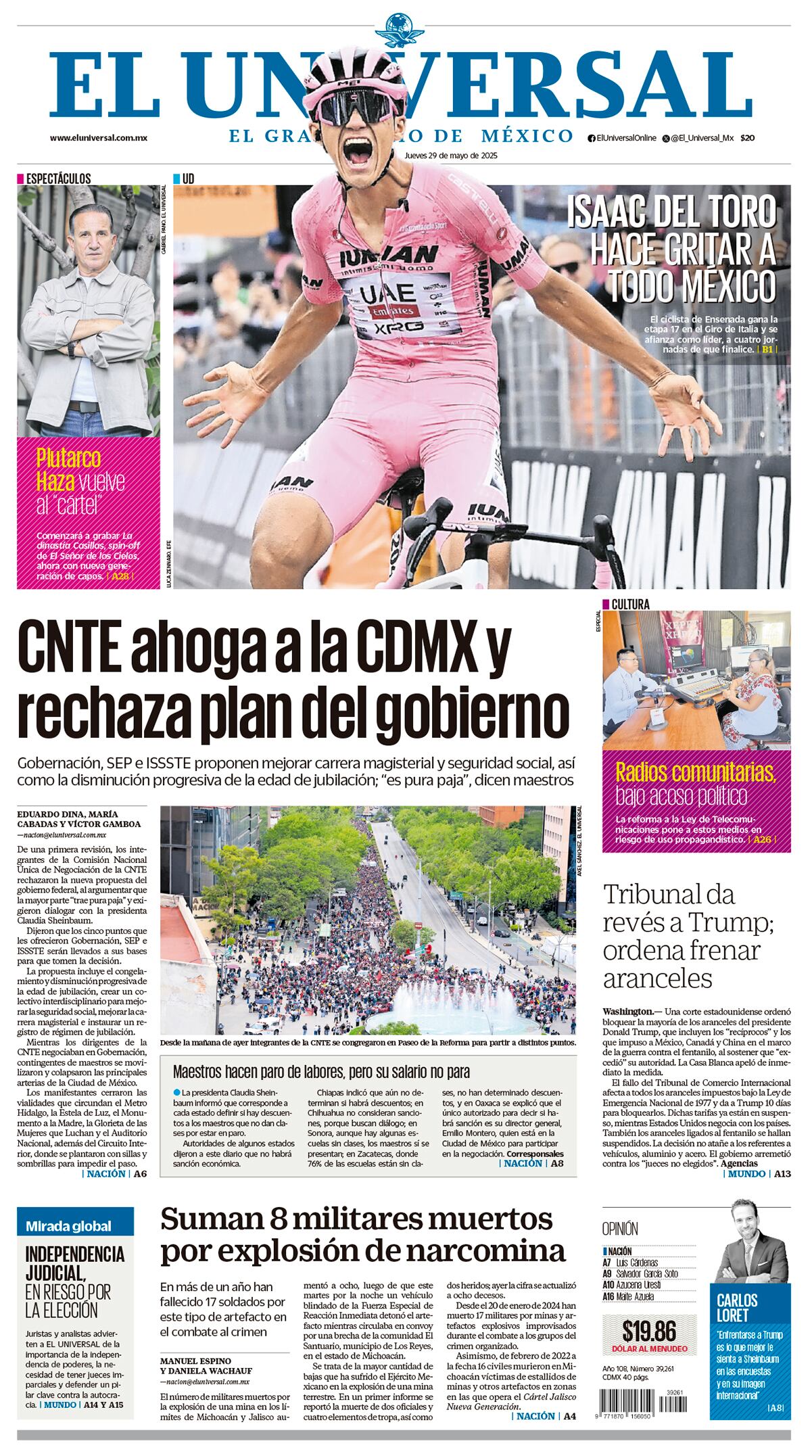 Portada impresa del 29 de mayo del 2025 | El Universal