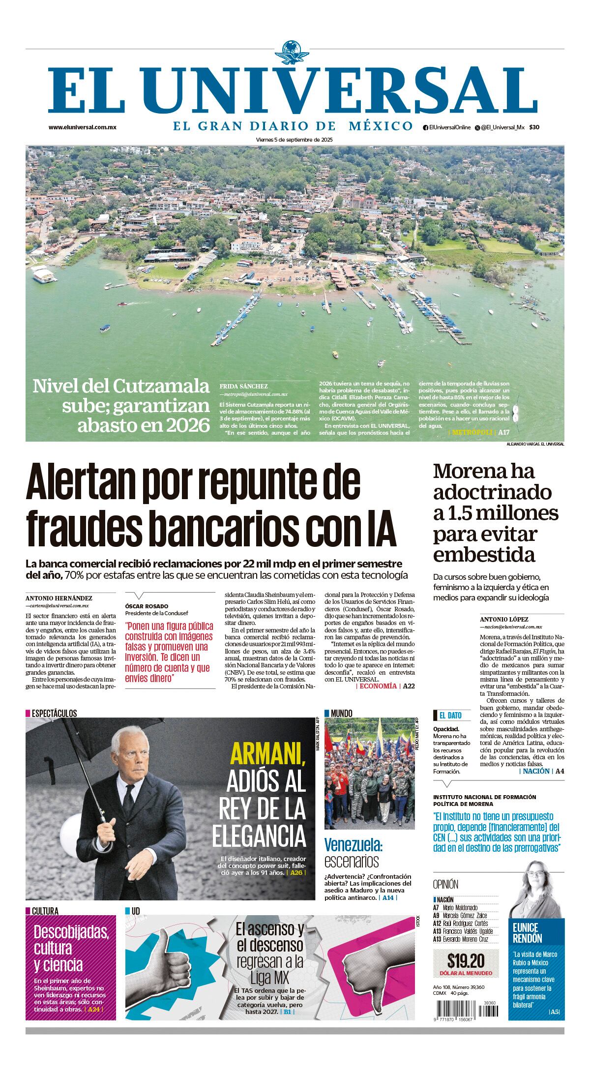 Portada impresa del 5 de septiembre de 2025 | El Universal