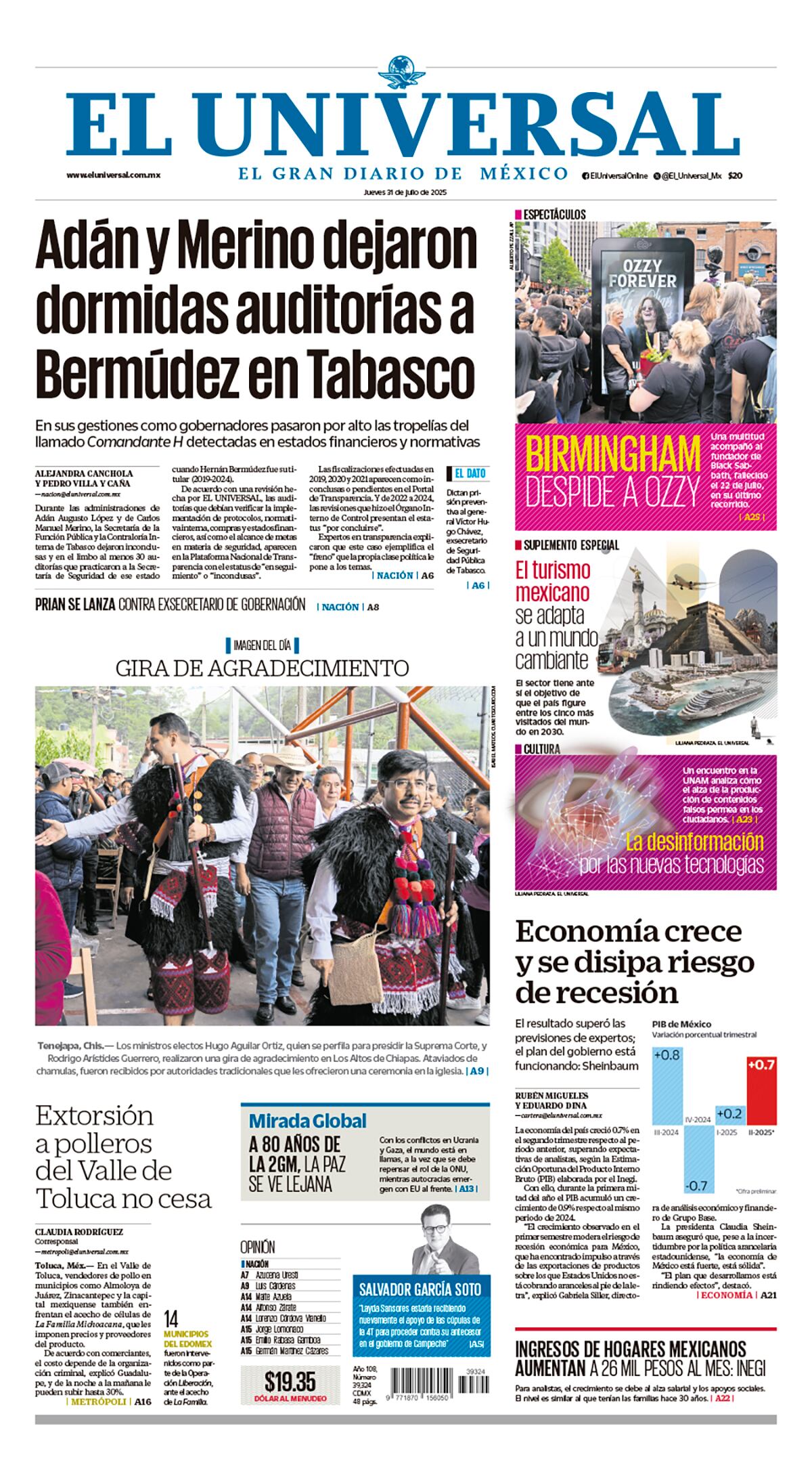 Portada impresa del 31 de julio de 2025 | El Universal