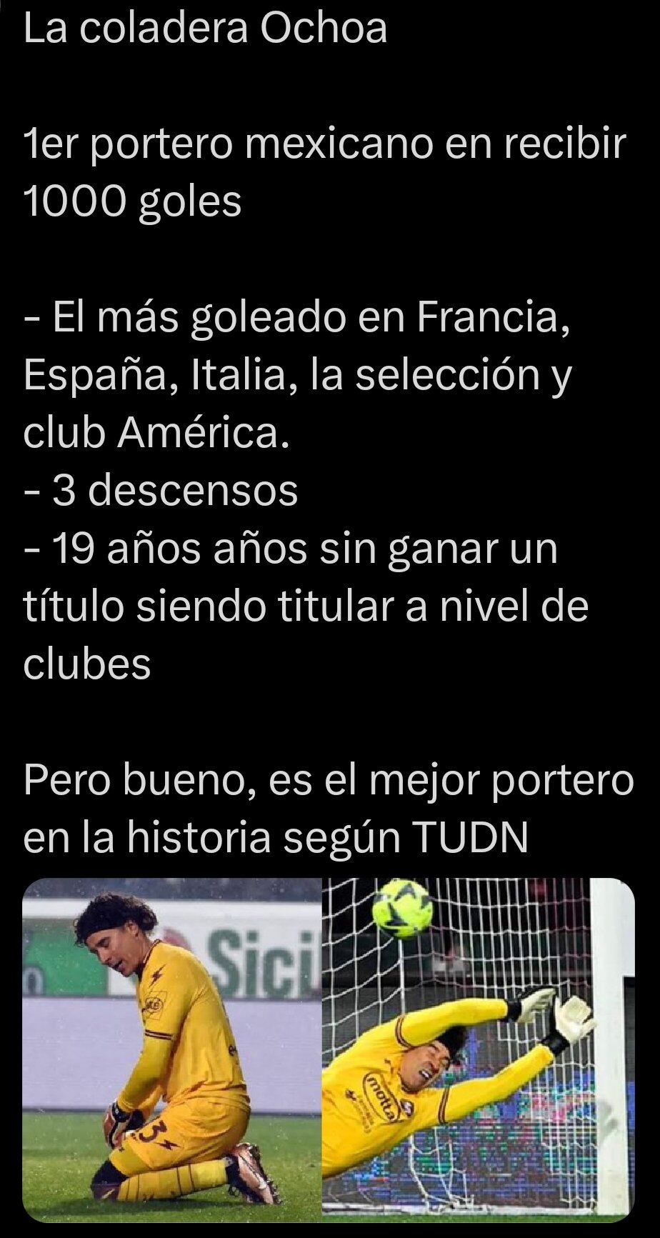 Guillermo Ochoa: El portero mexicano recibe su gol 1000 a nivel de ...