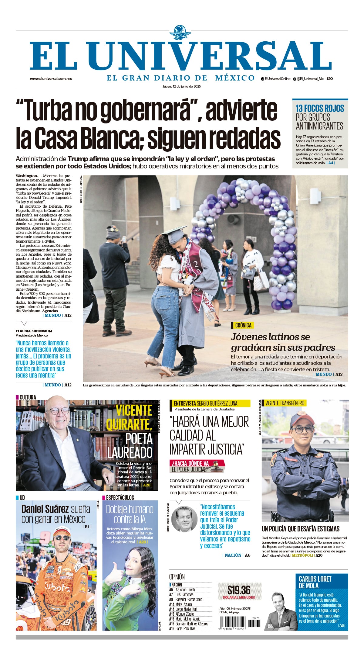 Portada impresa del 12 de junio del 2025 | El Universal