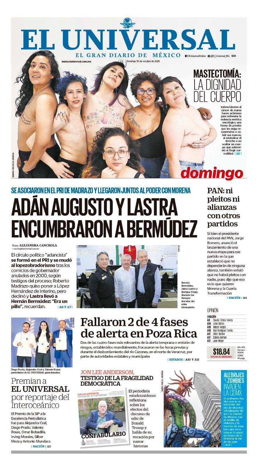Portada impresa del 19 de octubre de 2025 | El Universal