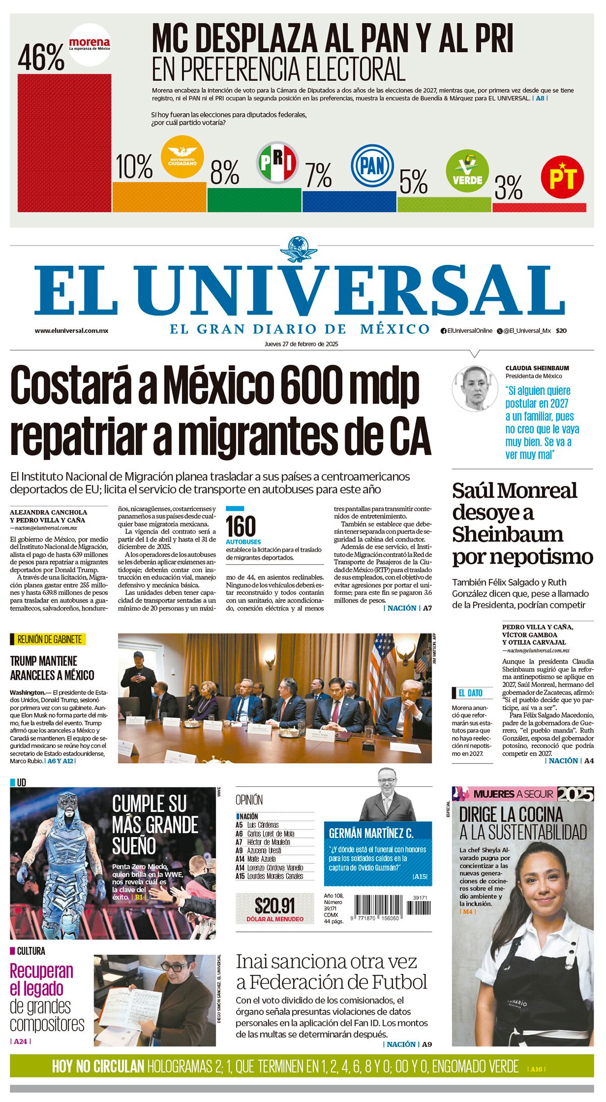 Portada Impresa Del 27 De Febrero De 2025 El Universal